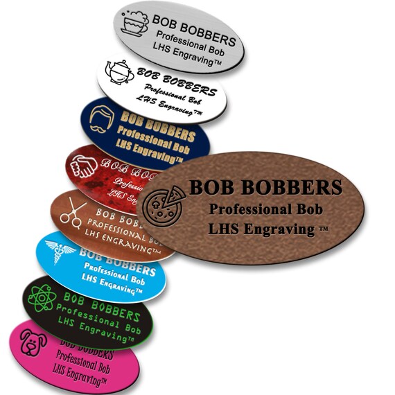 Oval Employee Name Tag for Work Custom Engraved Textured | Etsy