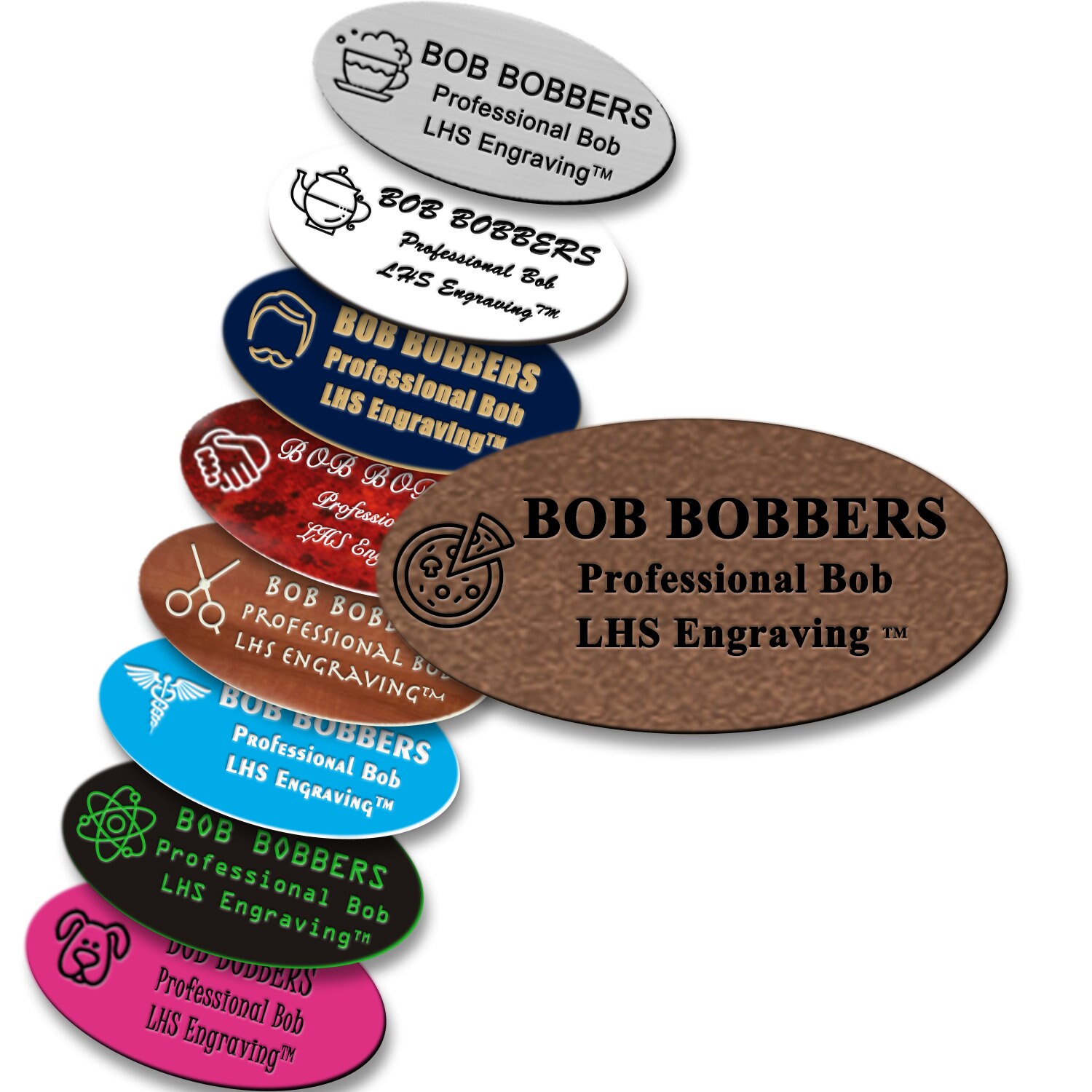 Oval Employee Name Tag for Work Custom Engraved Textured | Etsy