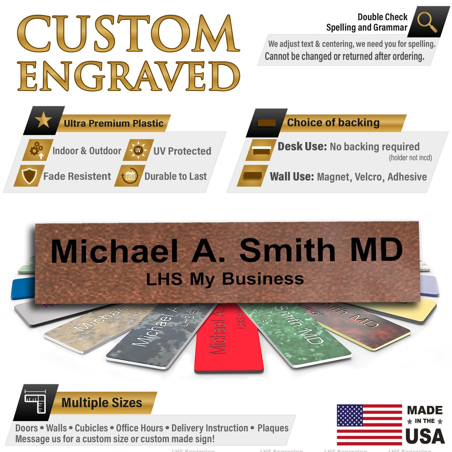 Custom Desk Plaque Personalized office Sign Textured Copper | Etsy