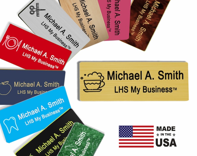 Business Name Tag for Work - Custom Engraved Plaque Green Plastic Plate ...