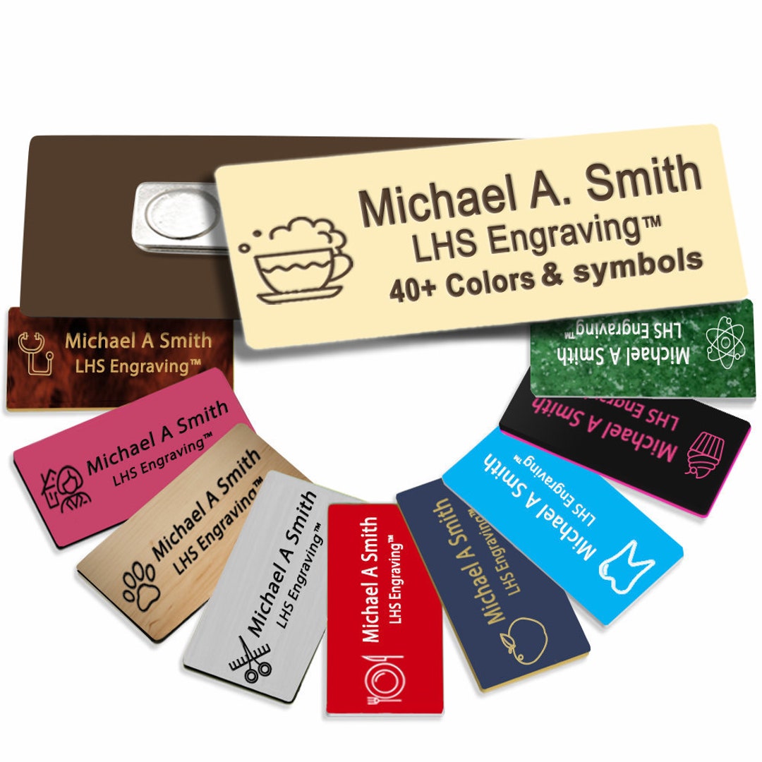 Business Name Tag for Work - Custom Engraved Plaque Ivory Plastic Plate ...