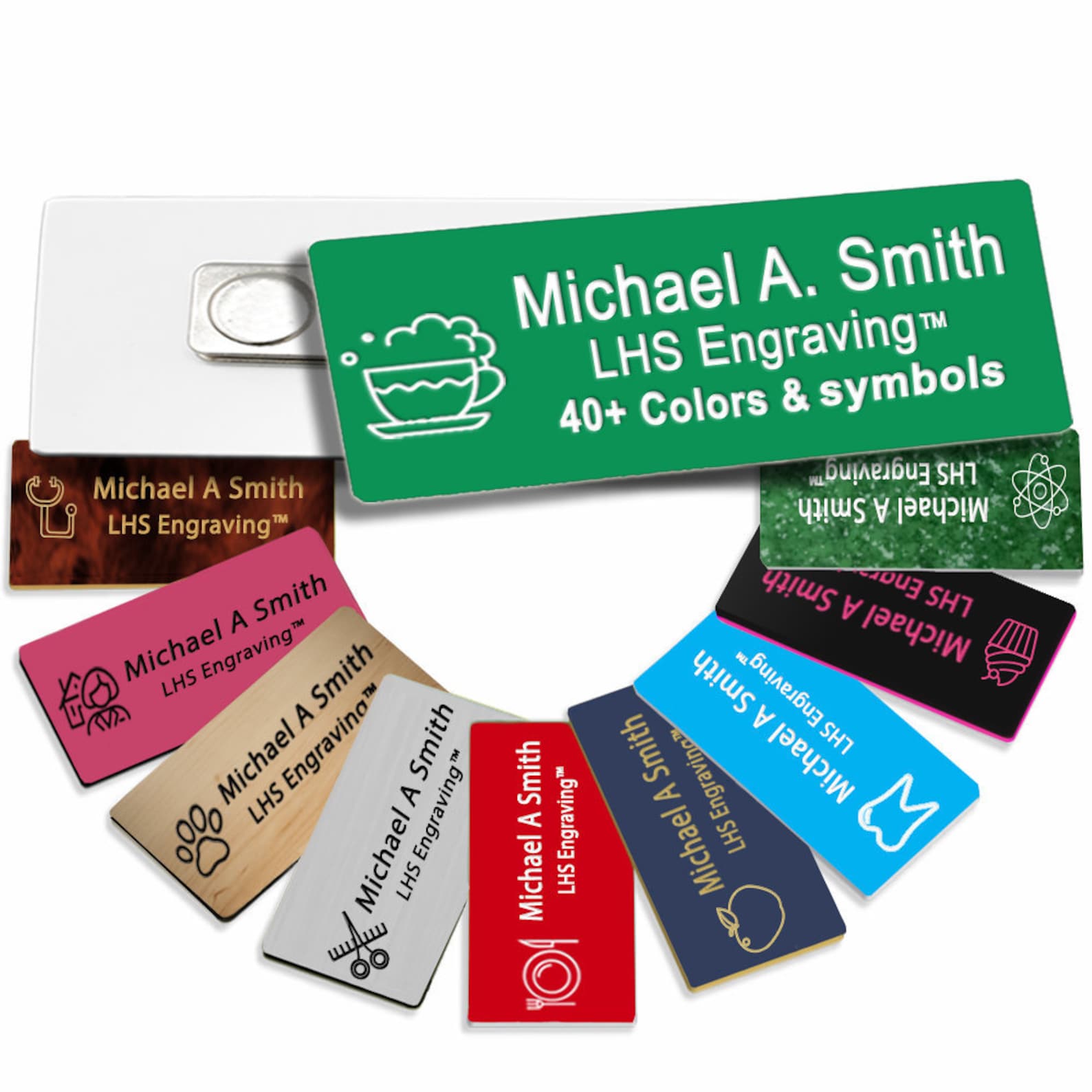 Custom Engraved Name Tag – Green Plastic, Multiple Fonts & Symbols - Etsy