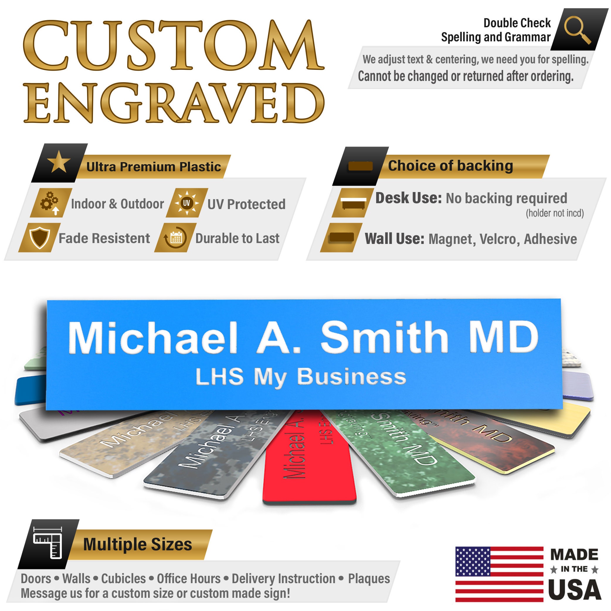 Custom Desk Sign Personalized office Sign Light Blue Plastic | Etsy