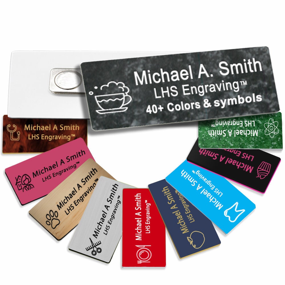 Business Name Tag for Work Custom Engraved Mojave Black | Etsy