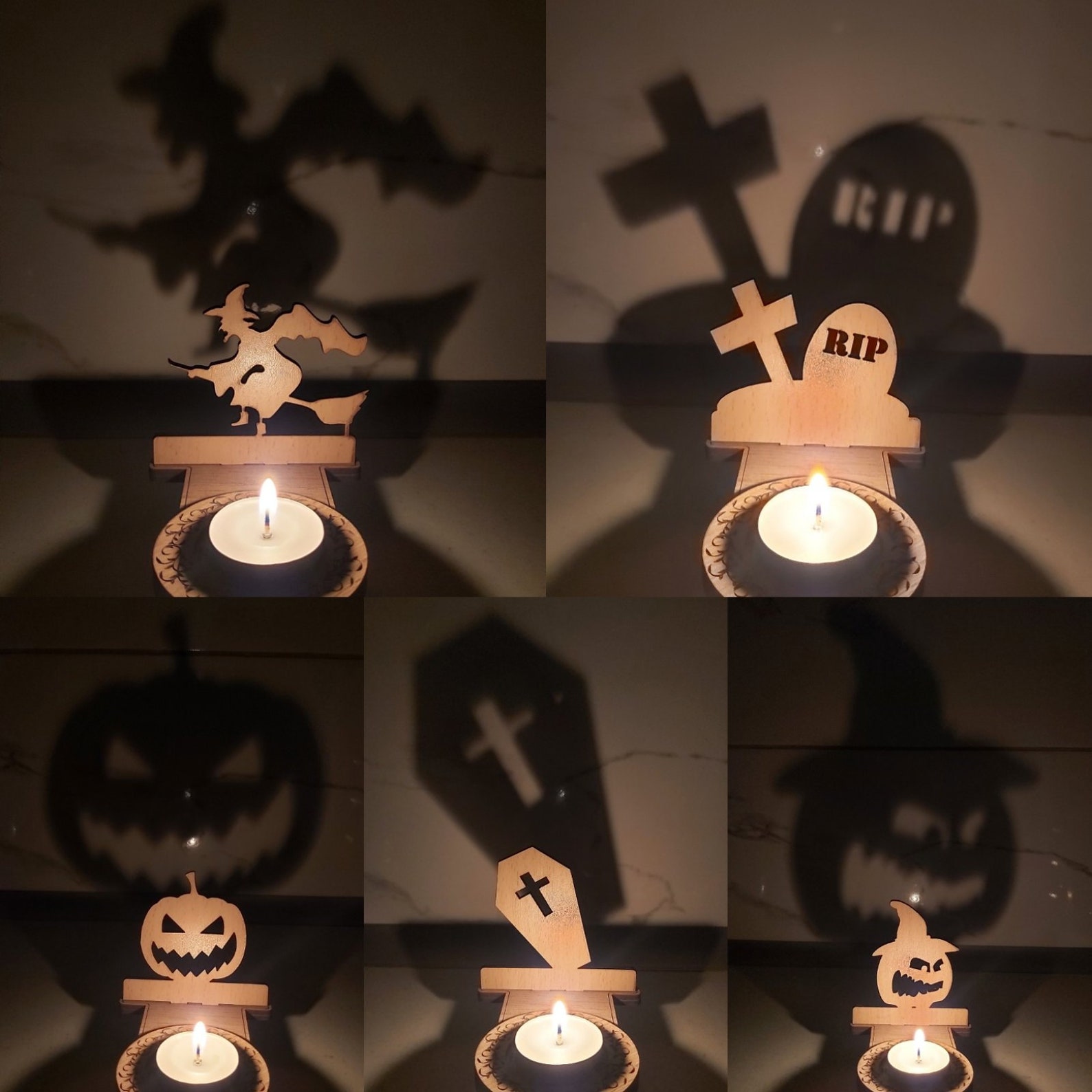 Halloween Shadow Candle Holder With 5 Silhouettes Halloween - Etsy