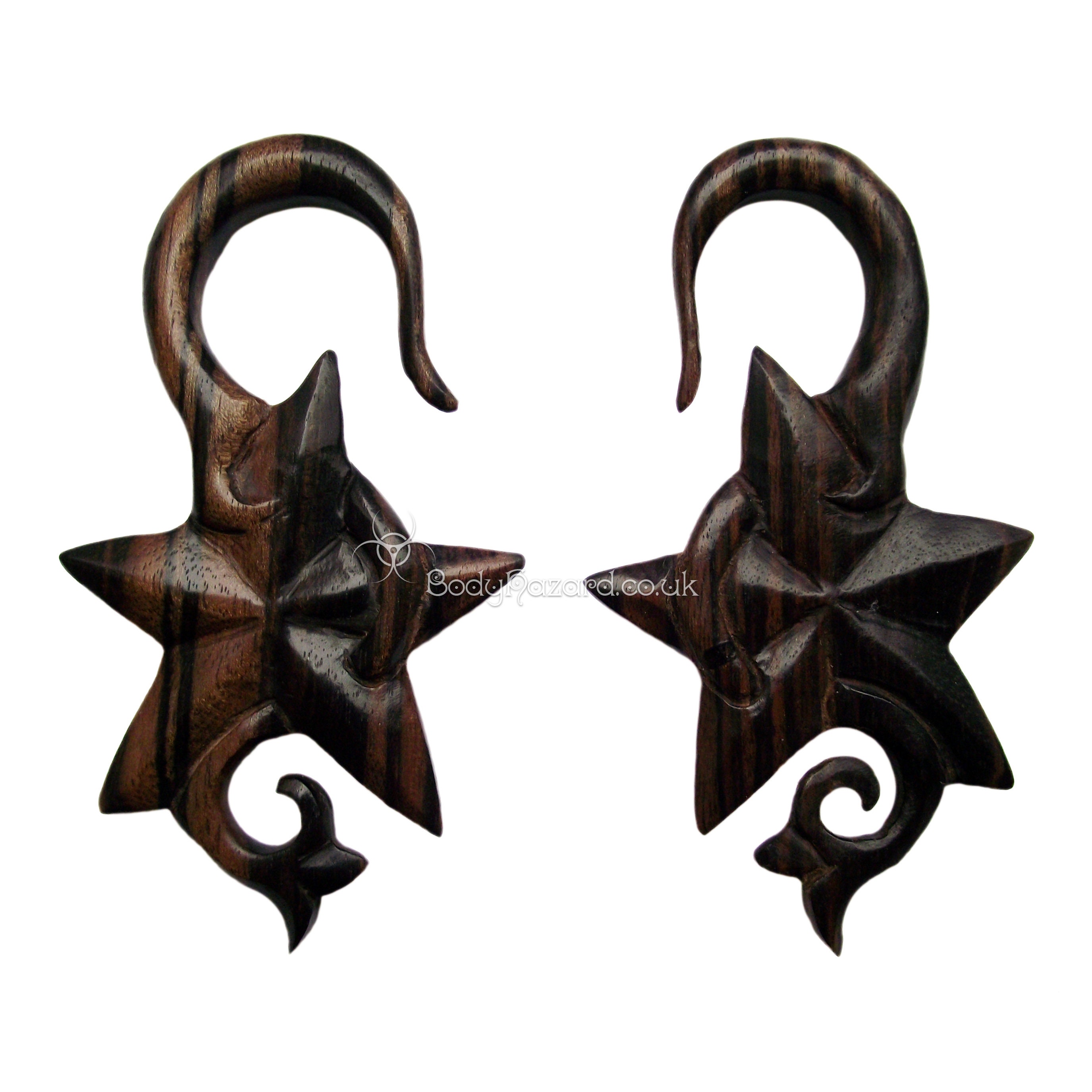 A Pair of Ebony Wood Star Hook Organic for Stretched Ears | Etsy