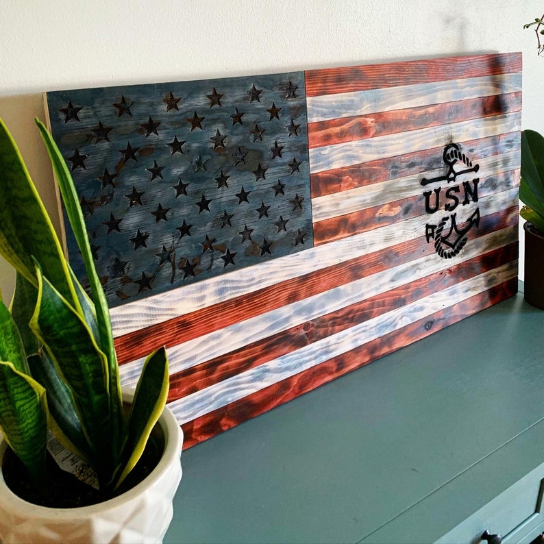 US Navy Rustic American Flag, Distressed Wood American Flag US Navy ...