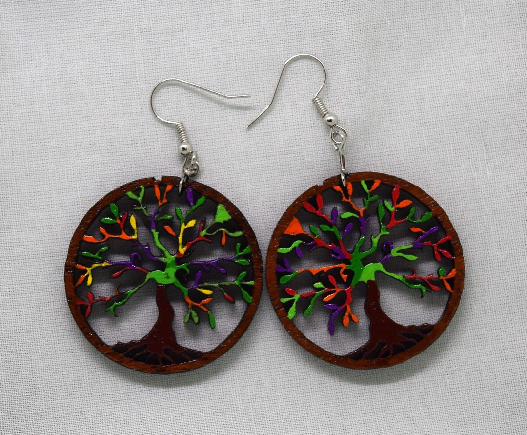 Laser Cut Tree of Life Mahogany Earrings - Etsy