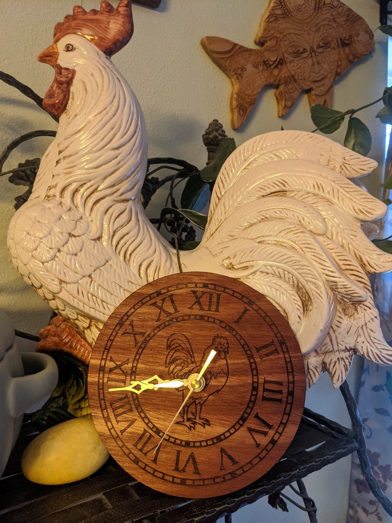 Chicken Clock Laser Etched on Red Mahogany - Etsy