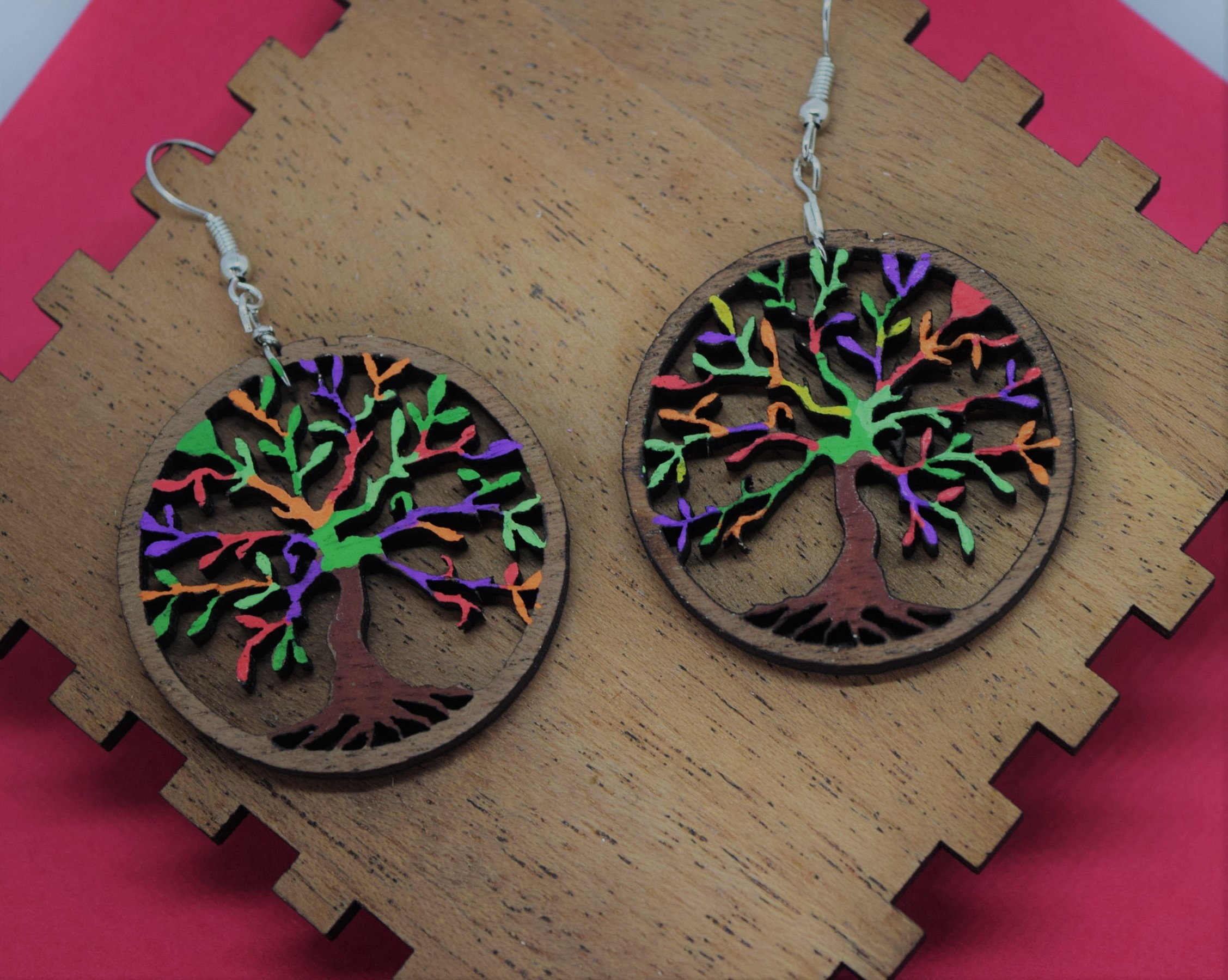 Laser Cut Tree of Life Mahogany Earrings | Etsy