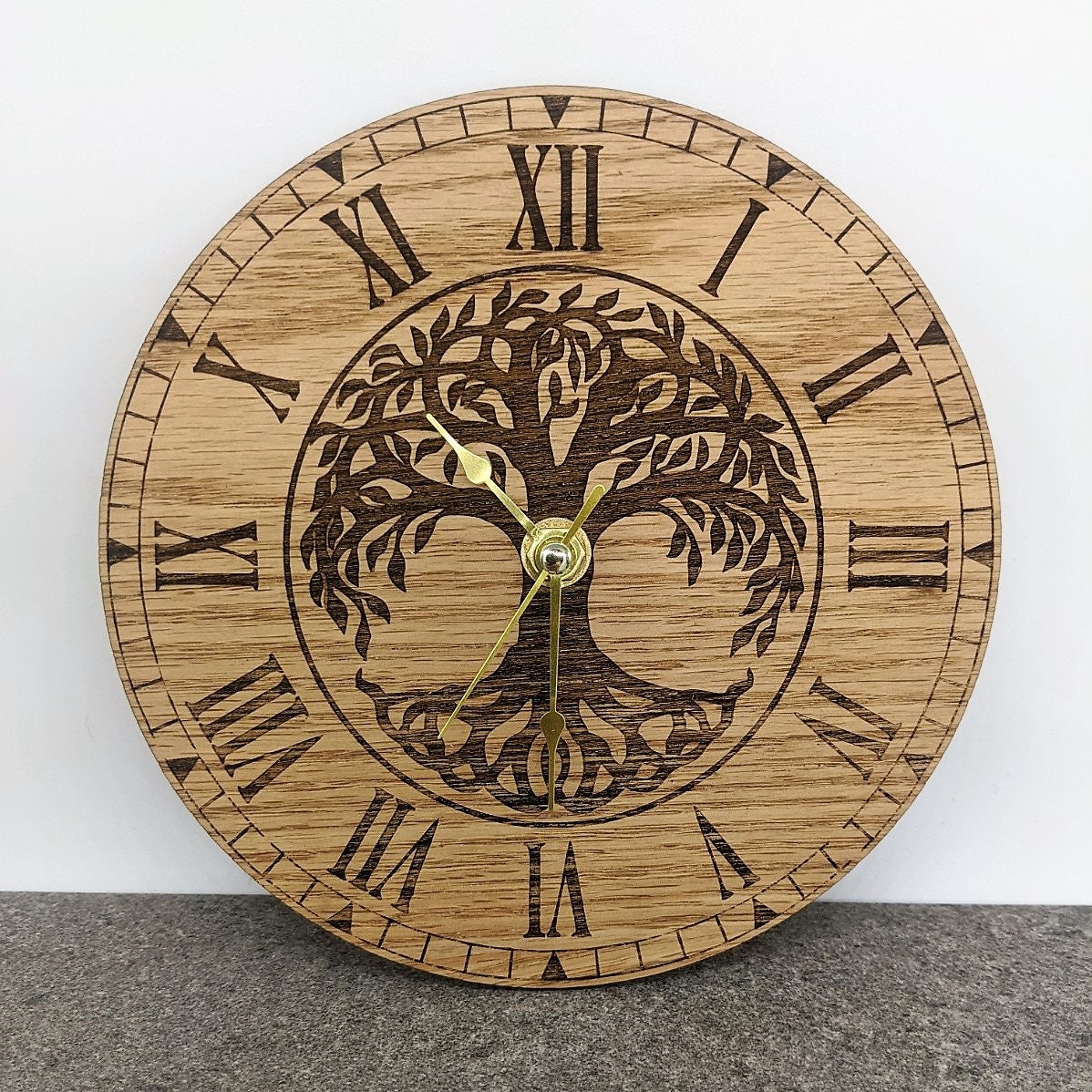 7" Tree of Life Clock Laser Etched on Oak - Etsy