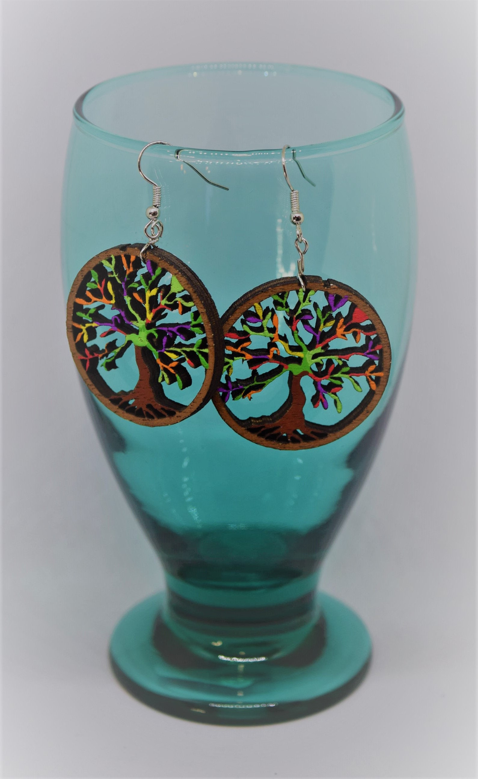 Laser Cut Tree of Life Mahogany Earrings | Etsy