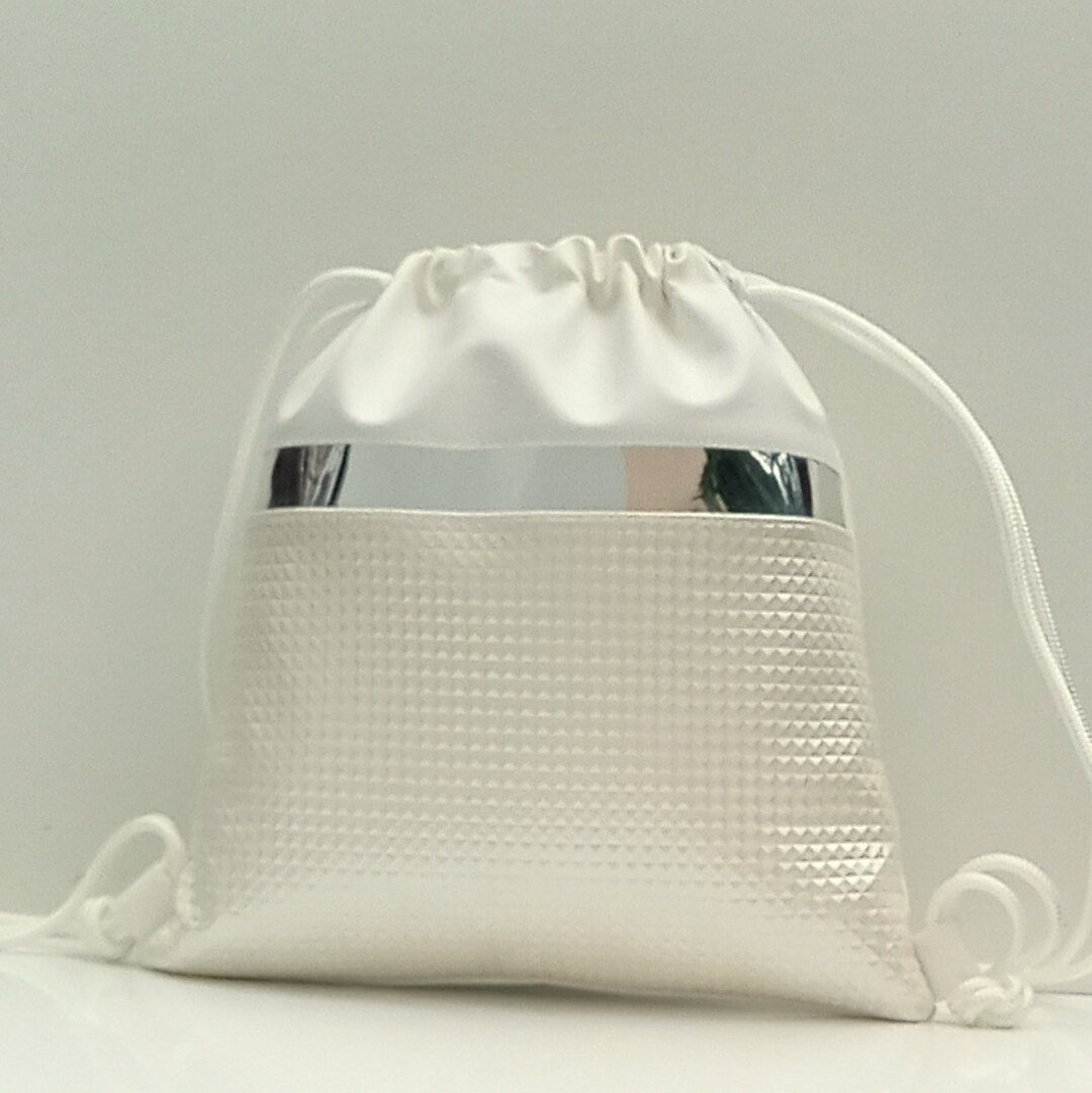 White and Light Beige Backpack - Relief Pattern Bag - Drawstring ...
