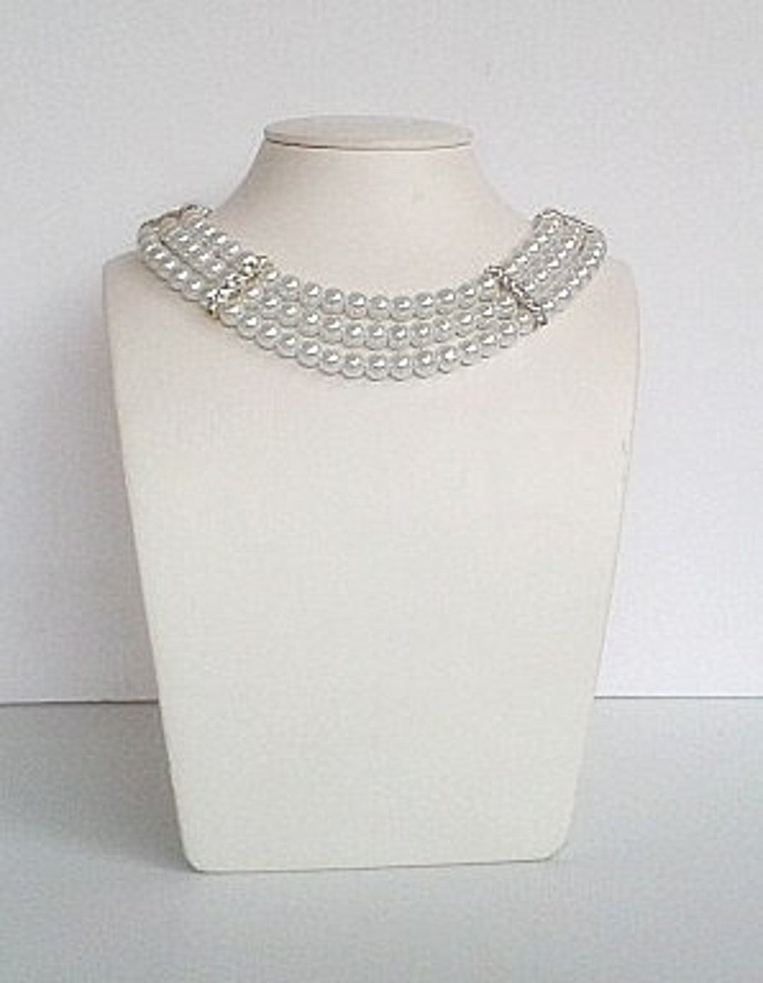 3 Row Pearl Necklace - 3 Row White Necklace - Multi Strand Necklace ...