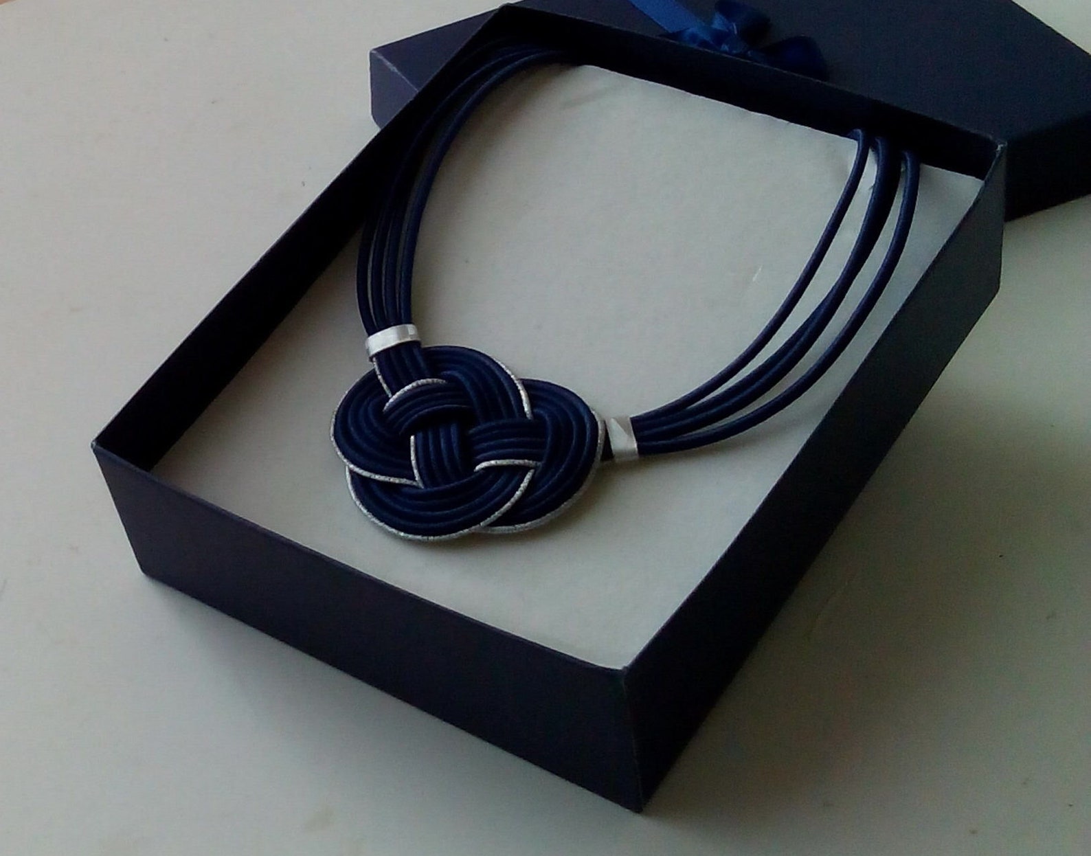 Navy Blue Knot Necklace - Knot Rope Necklace - Nautical Necklace ...