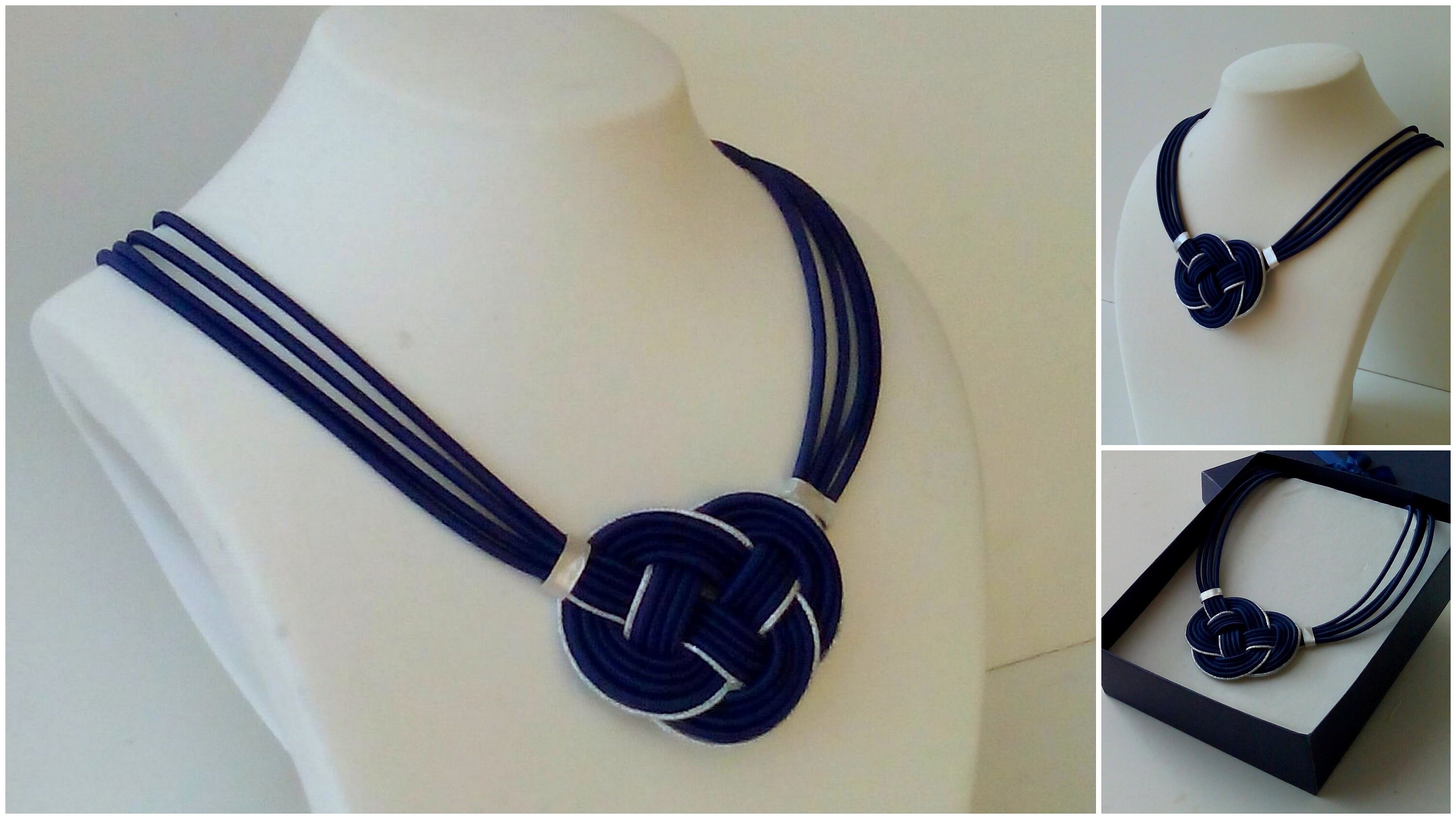 Navy Blue Knot Necklace - Knot Rope Necklace - Nautical Necklace ...