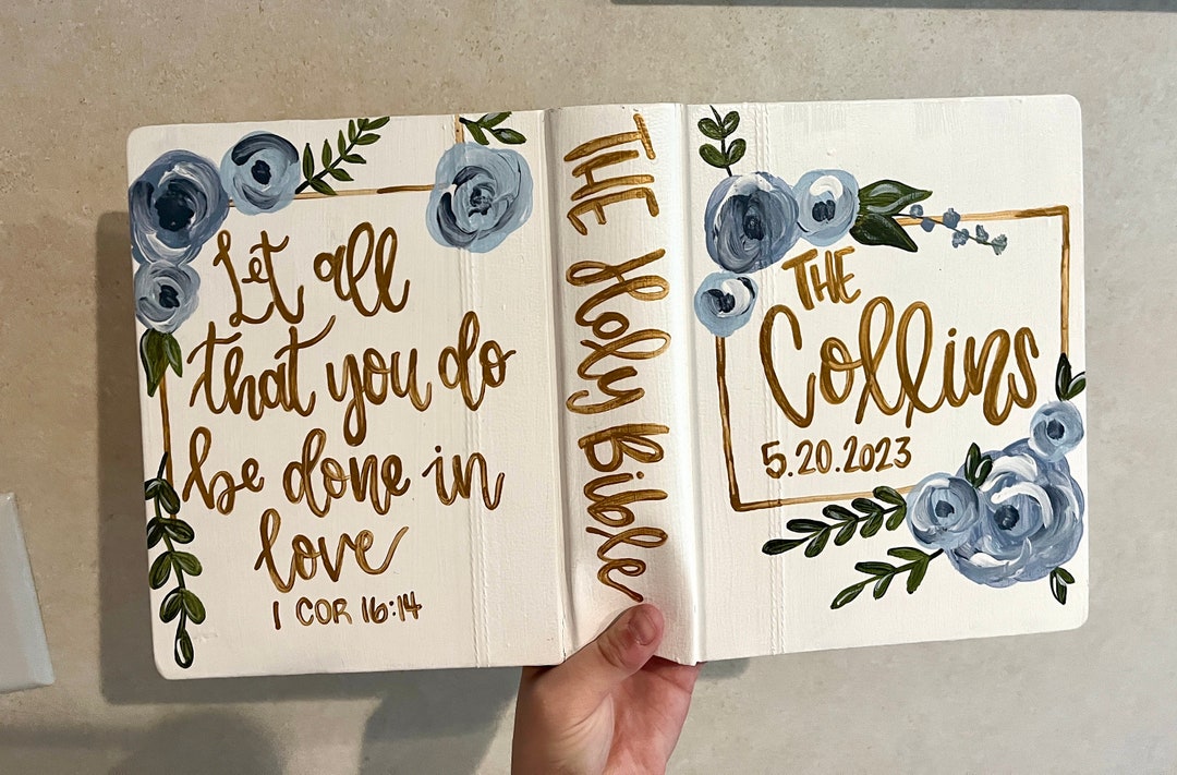 Dusty Blue Florals Handpainted Bible, Journaling Bible - Etsy