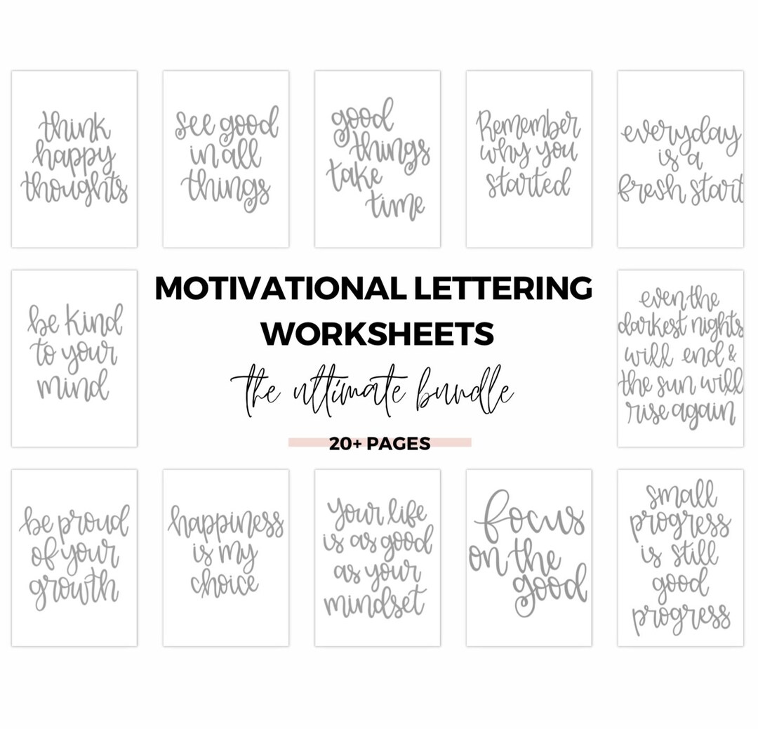 Motivational Lettering Worksheet Bundle | Handlettering Practice - Etsy
