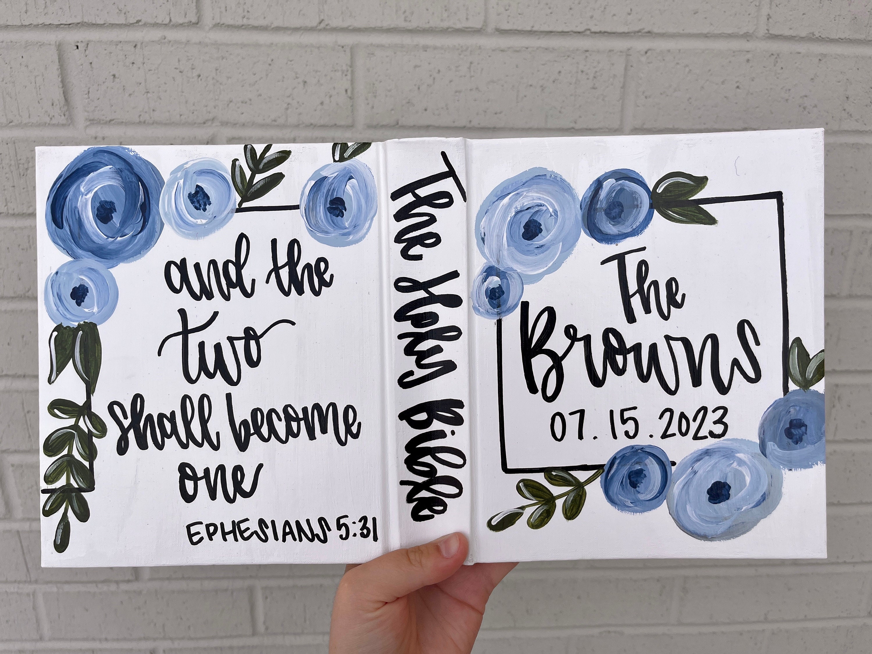 Dusty Blue Florals Handpainted Bible - Etsy