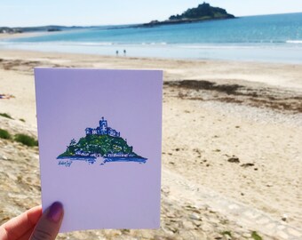 St Michael's Mount Sunset Cornwall Greeting Card Blank, Paper Collage ...
