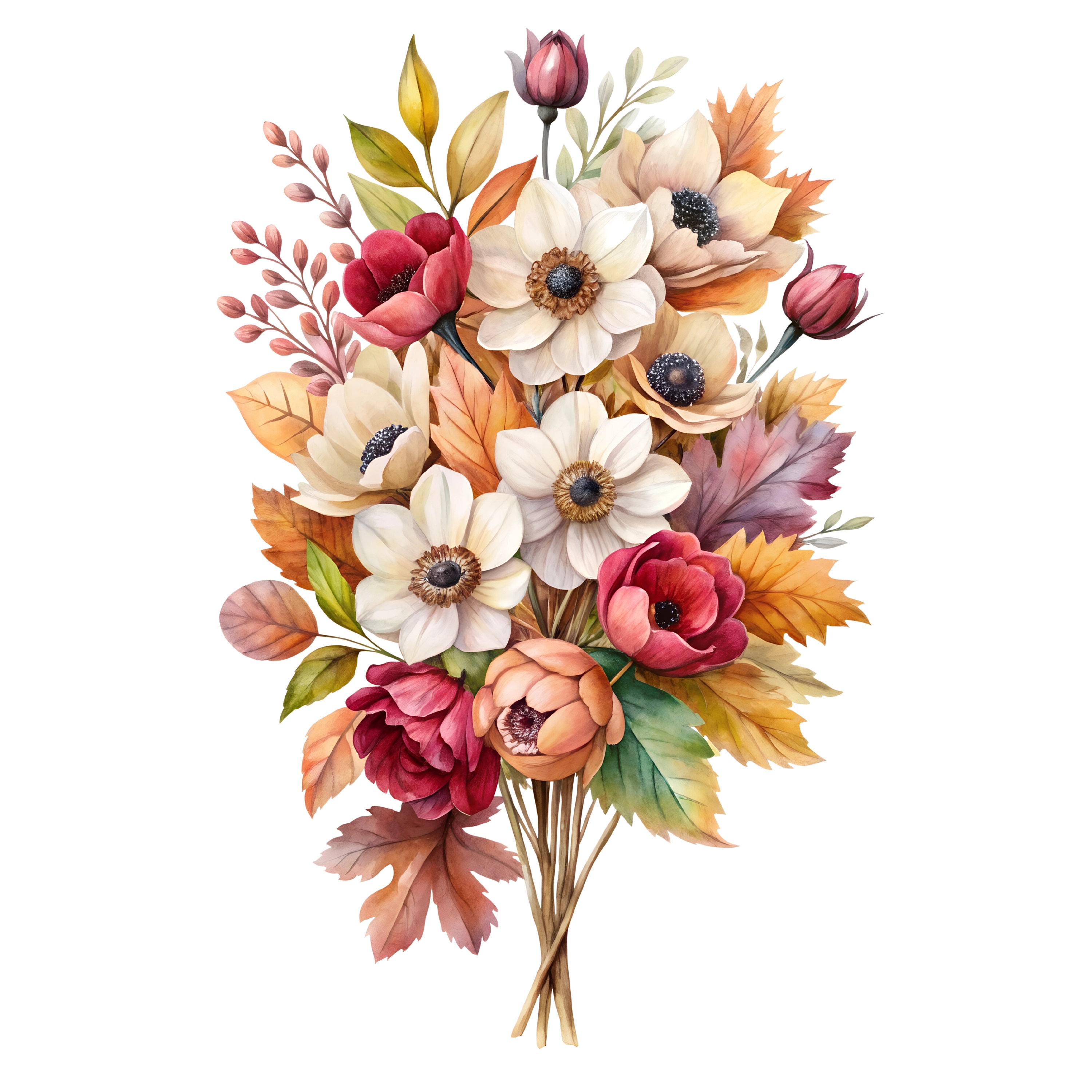 Autumn Floral Arrangement, Fall Leaf and Flower Clipart, Autumn Clipart ...