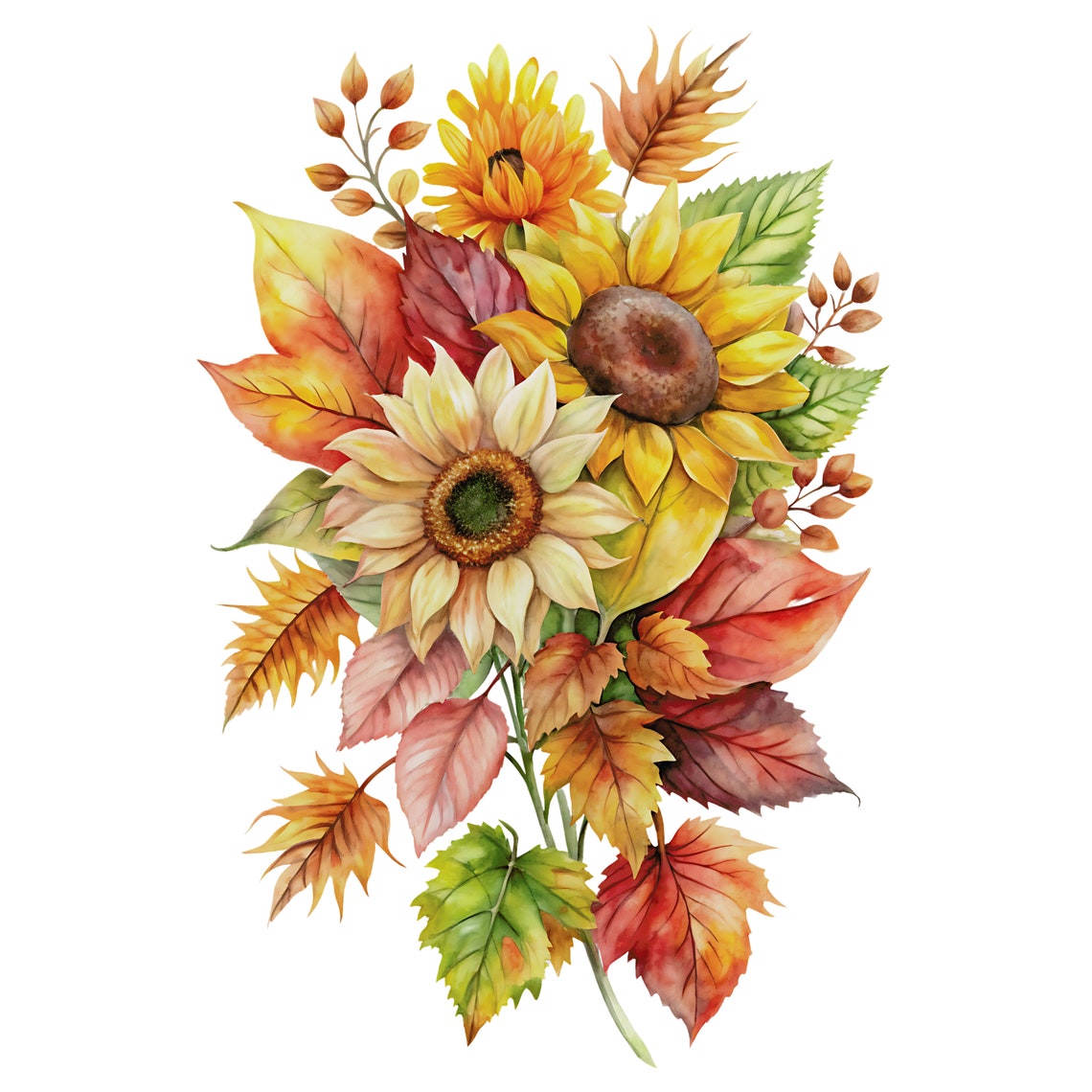 Autumn Floral Arrangement, Fall Leaf and Flower Clipart, Autumn Clipart ...
