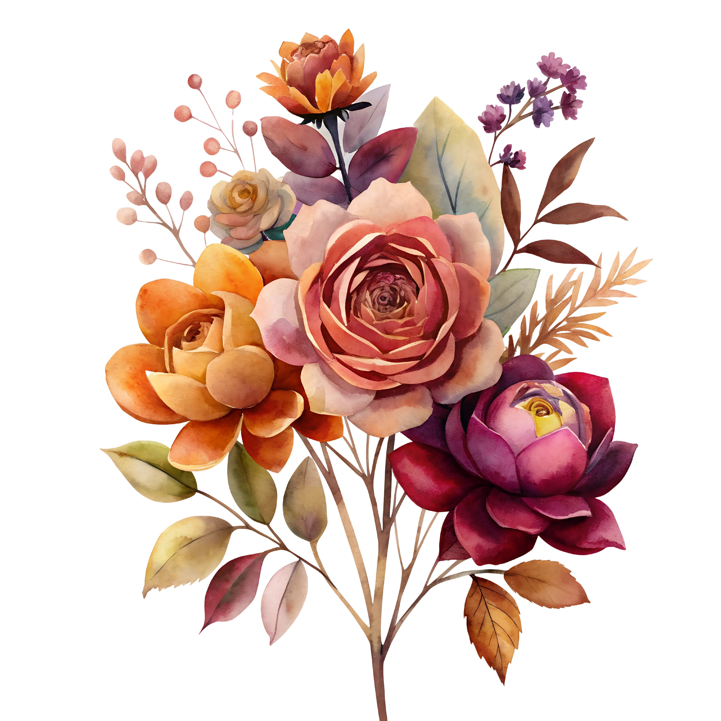 Autumn Floral Arrangement, Fall Leaf and Flower Clipart, Autumn Clipart ...