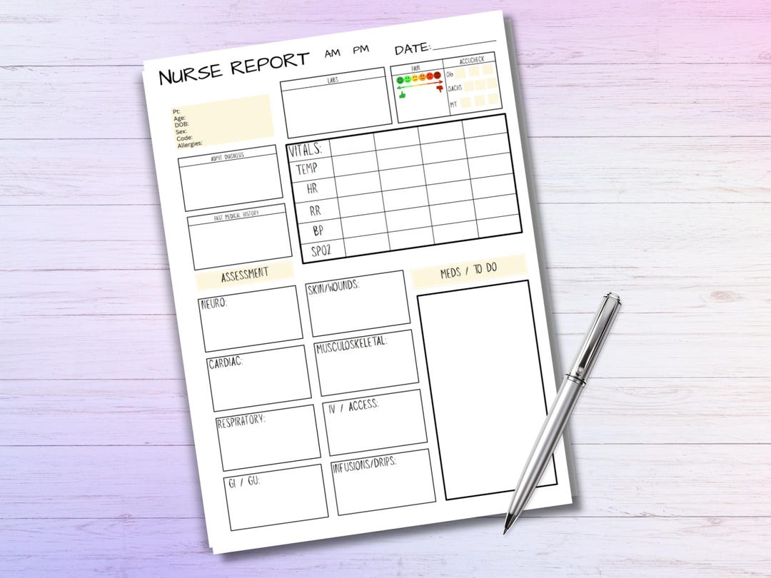 Nurse Report Sheet, Nurse Brain, Nurse Hand off Report, Printable for ...