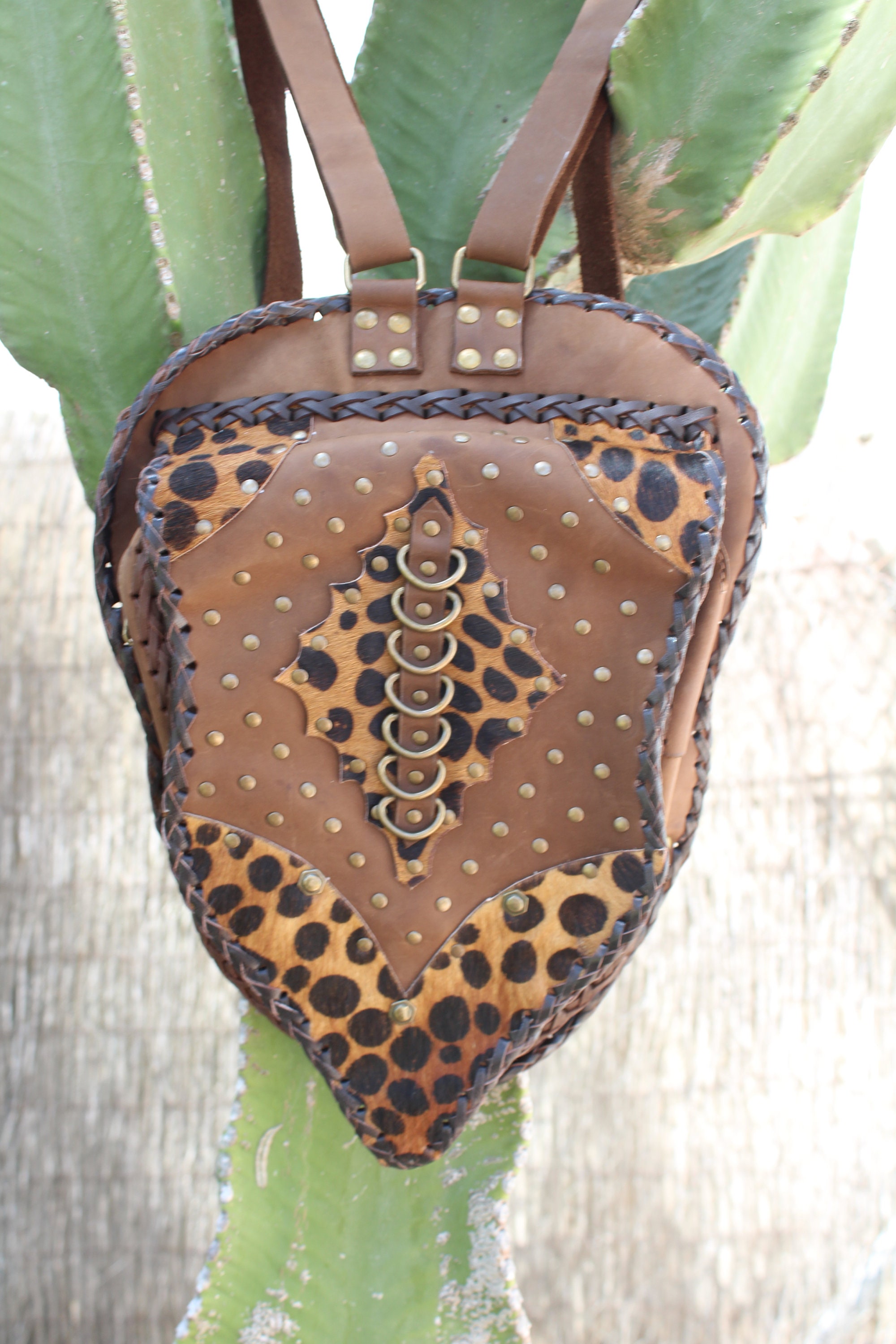 Brown Leather Backpack Leopard Print Back Pack Leather Bag | Etsy