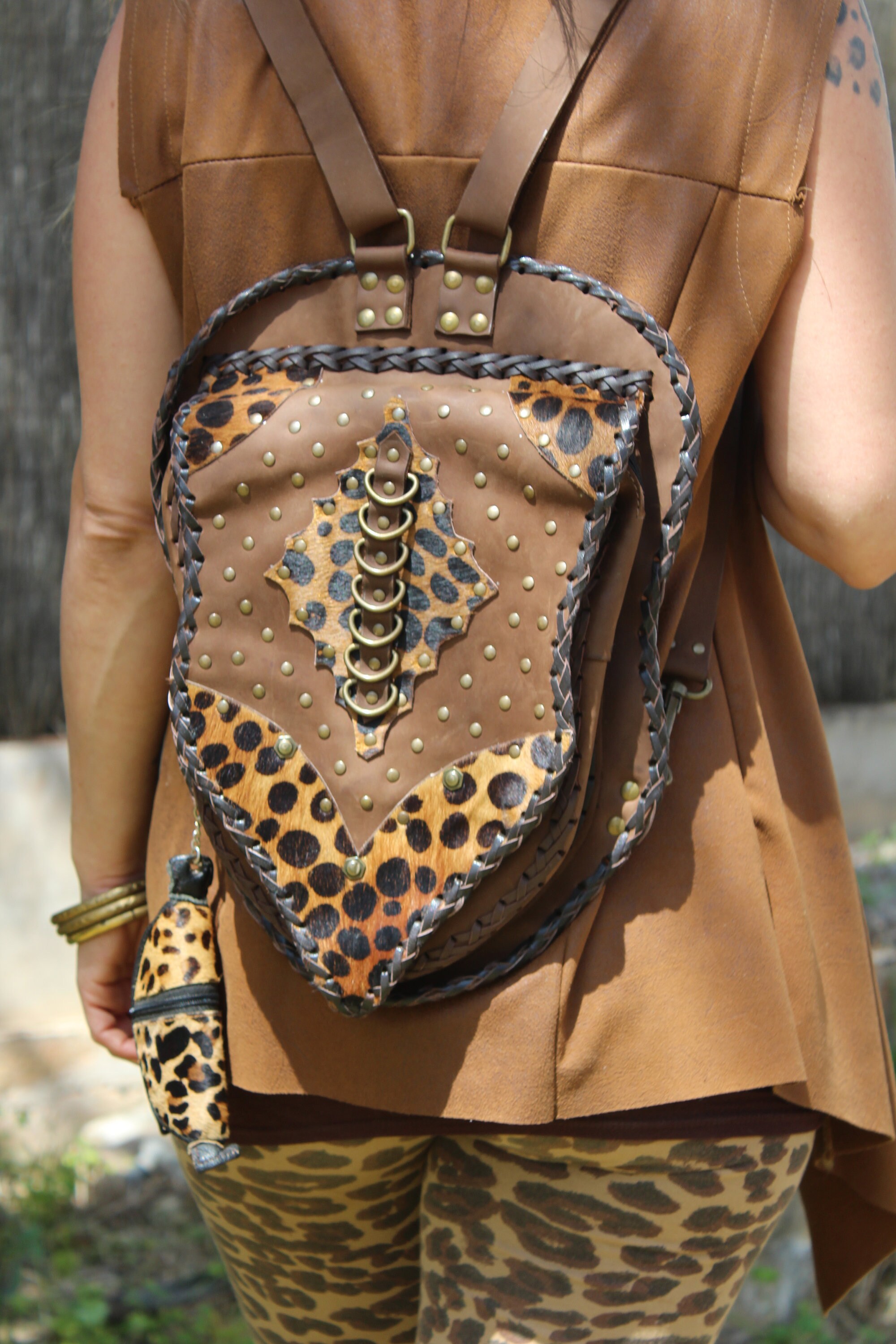 Brown Leather Backpack Leopard Print Back Pack Leather Bag | Etsy