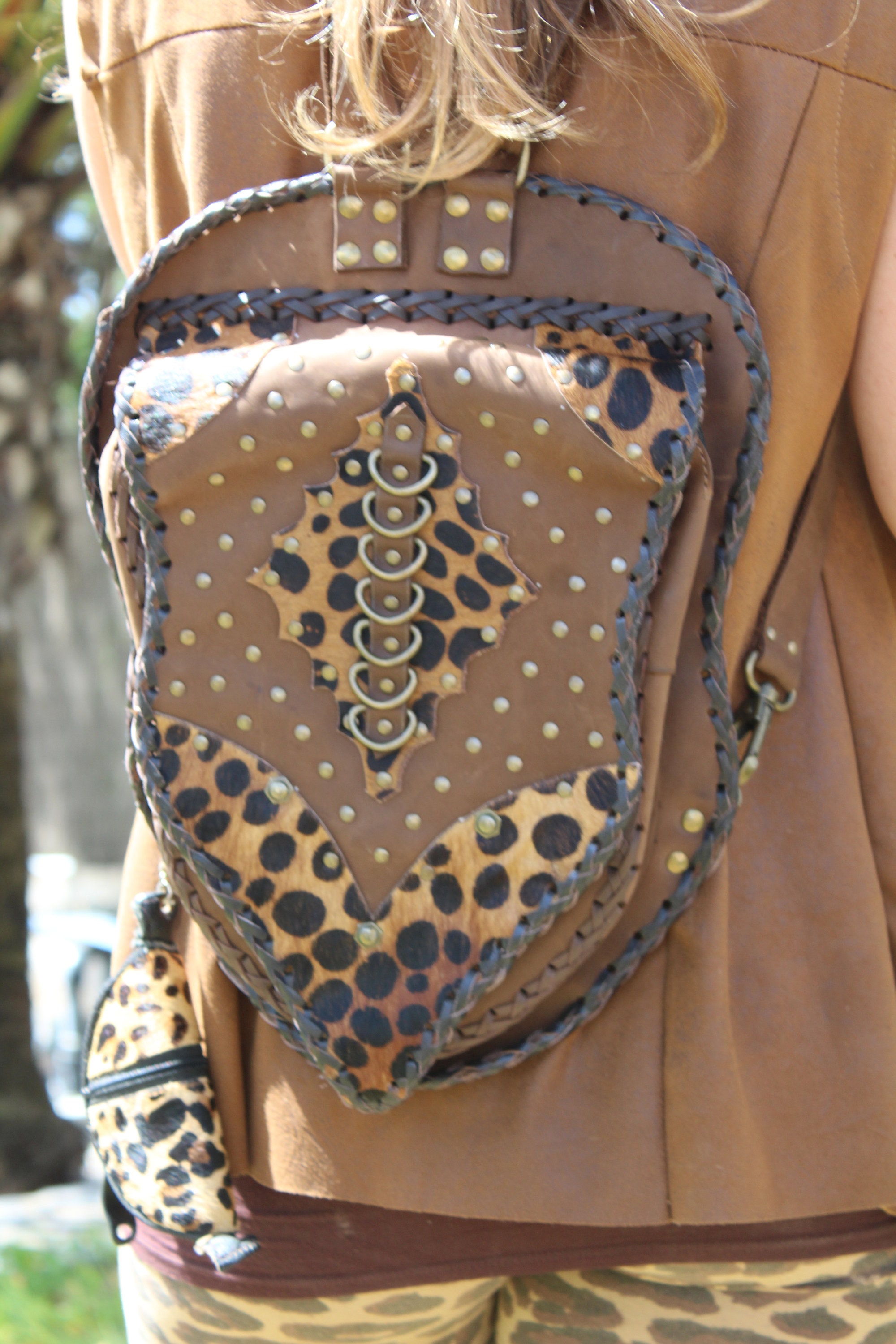 Brown Leather Backpack Leopard Print Back Pack Leather Bag | Etsy