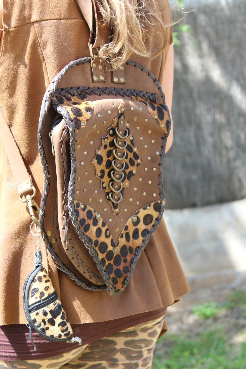 Brown Leather Backpack Leopard Print Back Pack Leather Bag - Etsy