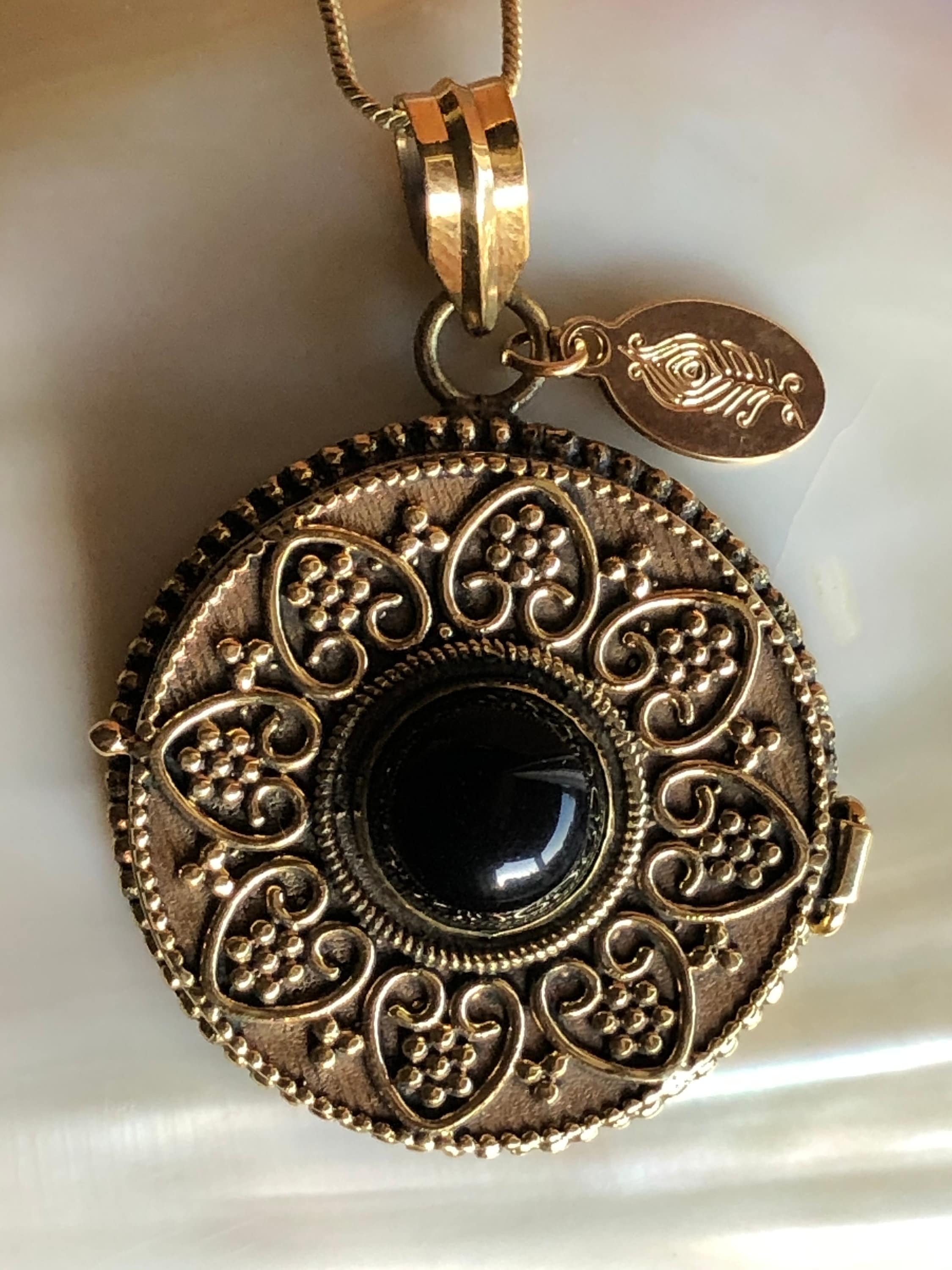 Gemstone Locket Brass Circle - Secret Box Pendant - Brass Pillbox ...