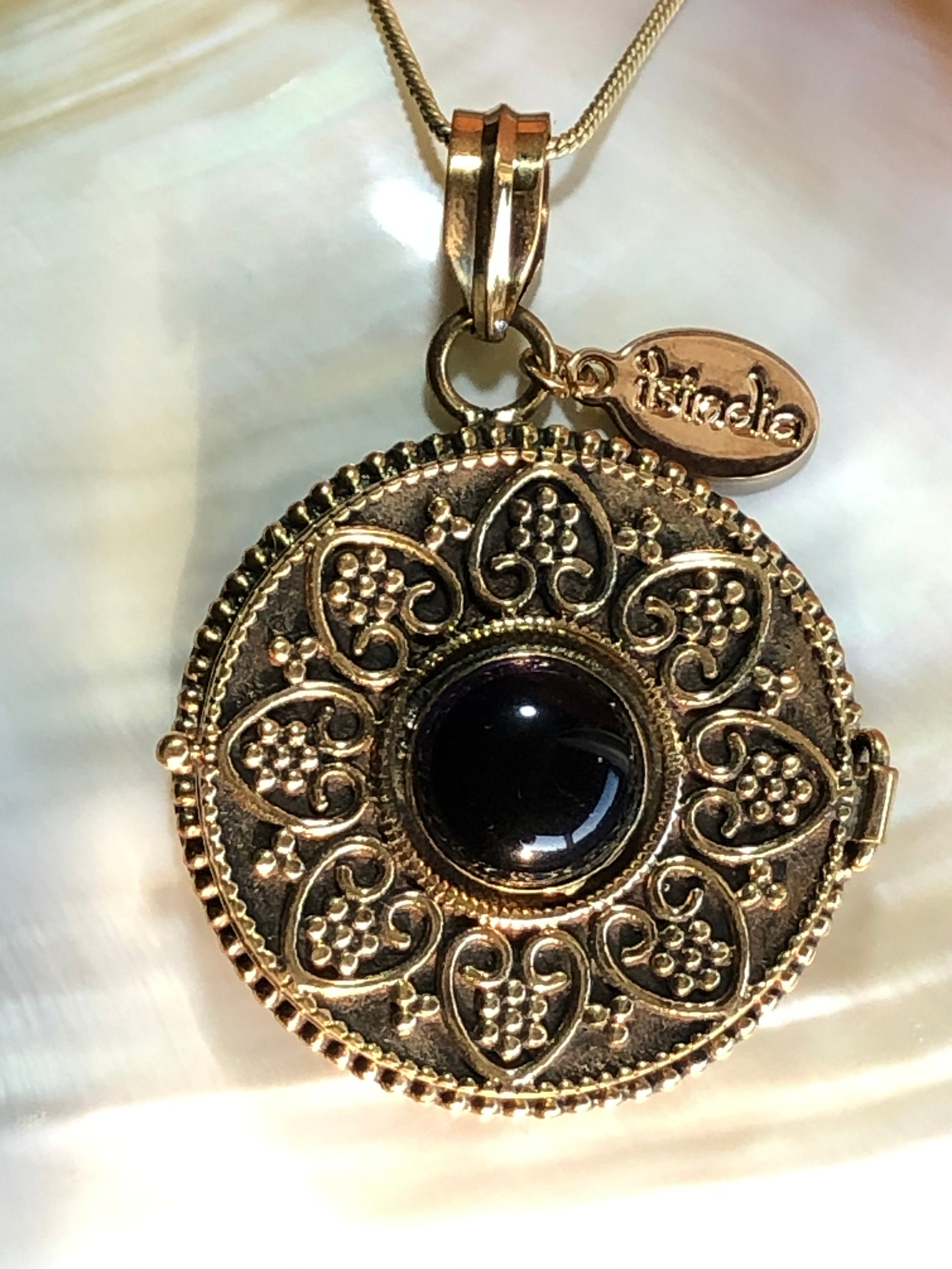 Gemstone Locket Brass Circle - Secret Box Pendant - Brass Pillbox ...