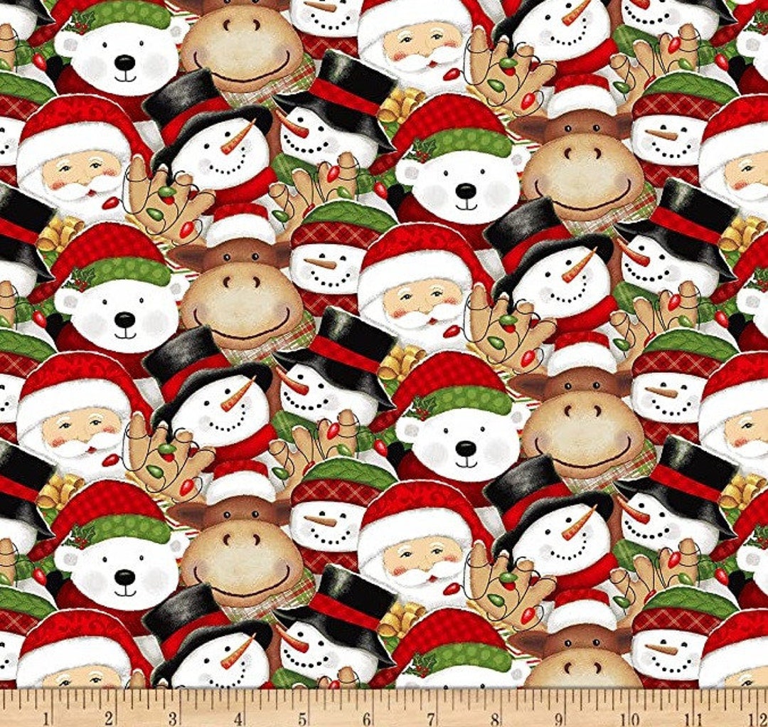 Snow Merry Packed Faces Multi Christmas 5690S-98 Cotton Quilting Fabric ...