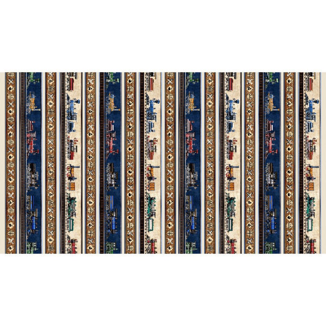 Locomotion Train Stripe Beige 28670-E Cotton Quilting Fabric 1/2 YARD ...