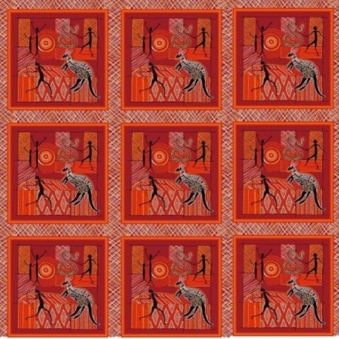 Australian Aboriginal Art Inspired Kangaroo Snake Wilgarup Cotton ...