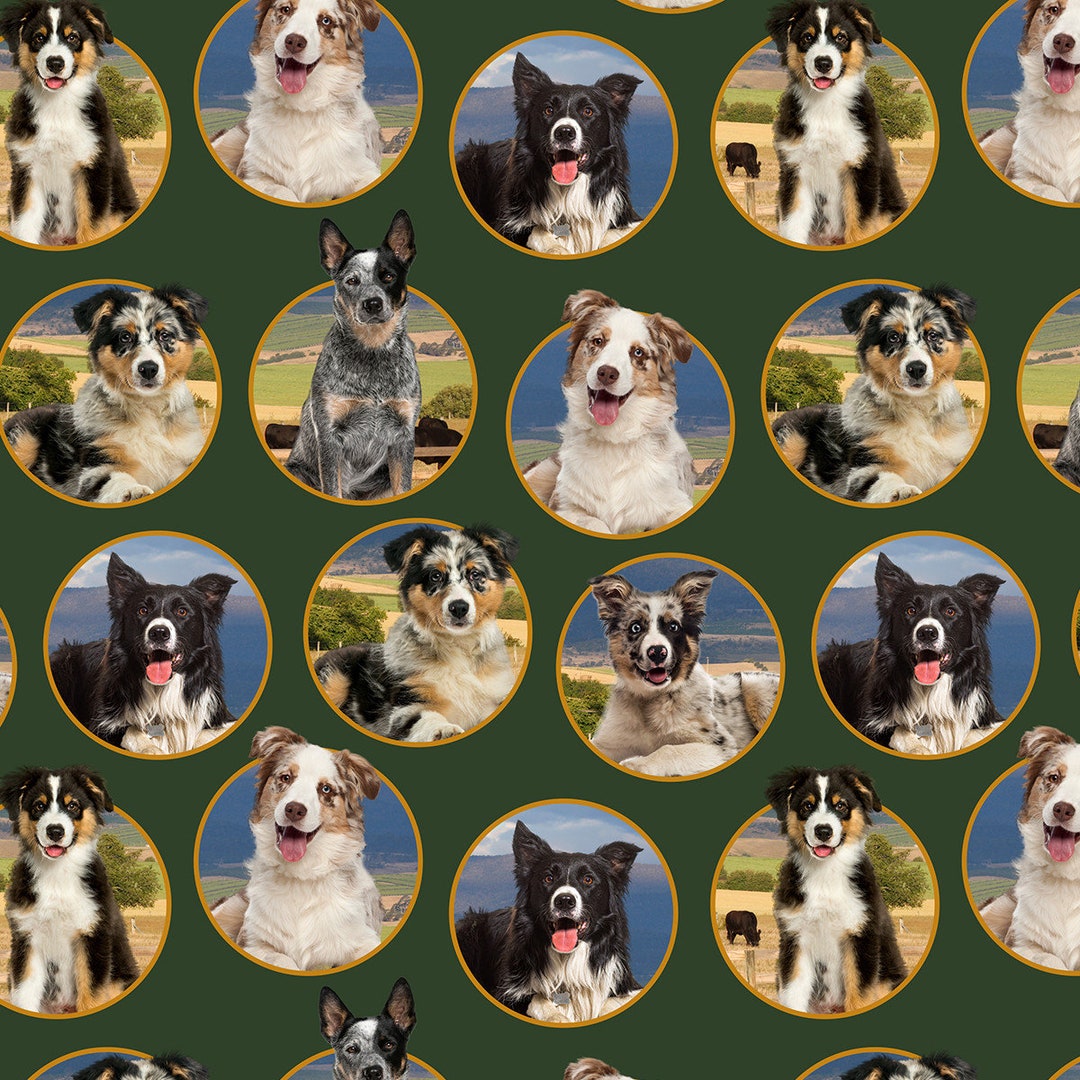 Merino Muster II Working Farm Dogs Badges Green 3094K Cotton Quilting ...