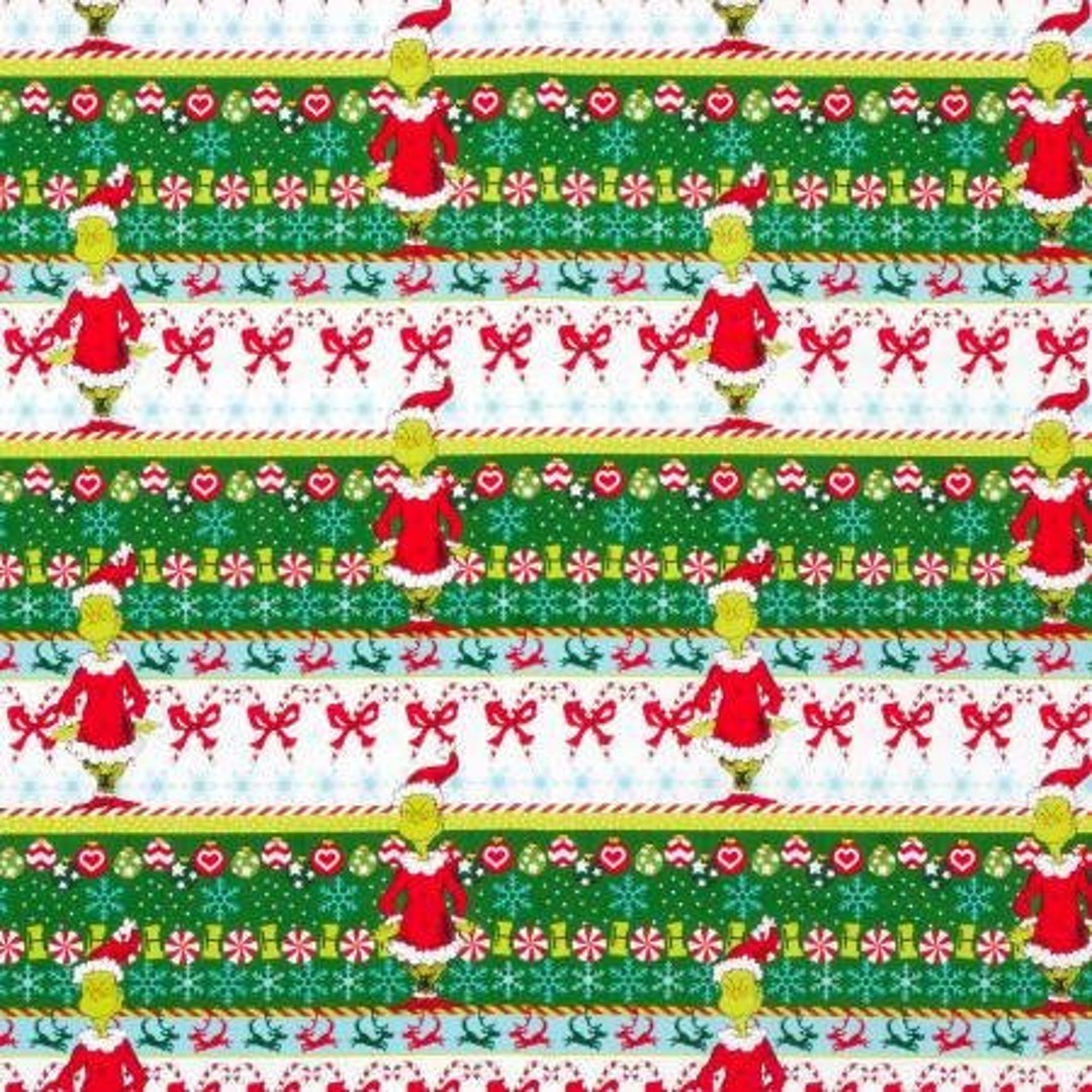 How the Grinch Stole Christmas Border Stripe Cotton Quilting Fabric 1/2 ...