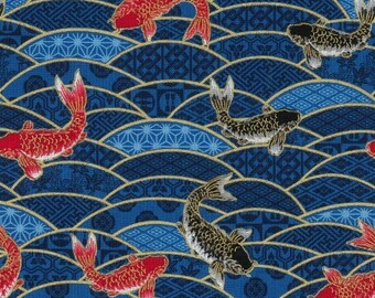 Japanese Fabric Japanese Water Garden Navy by Designed by Debby ...