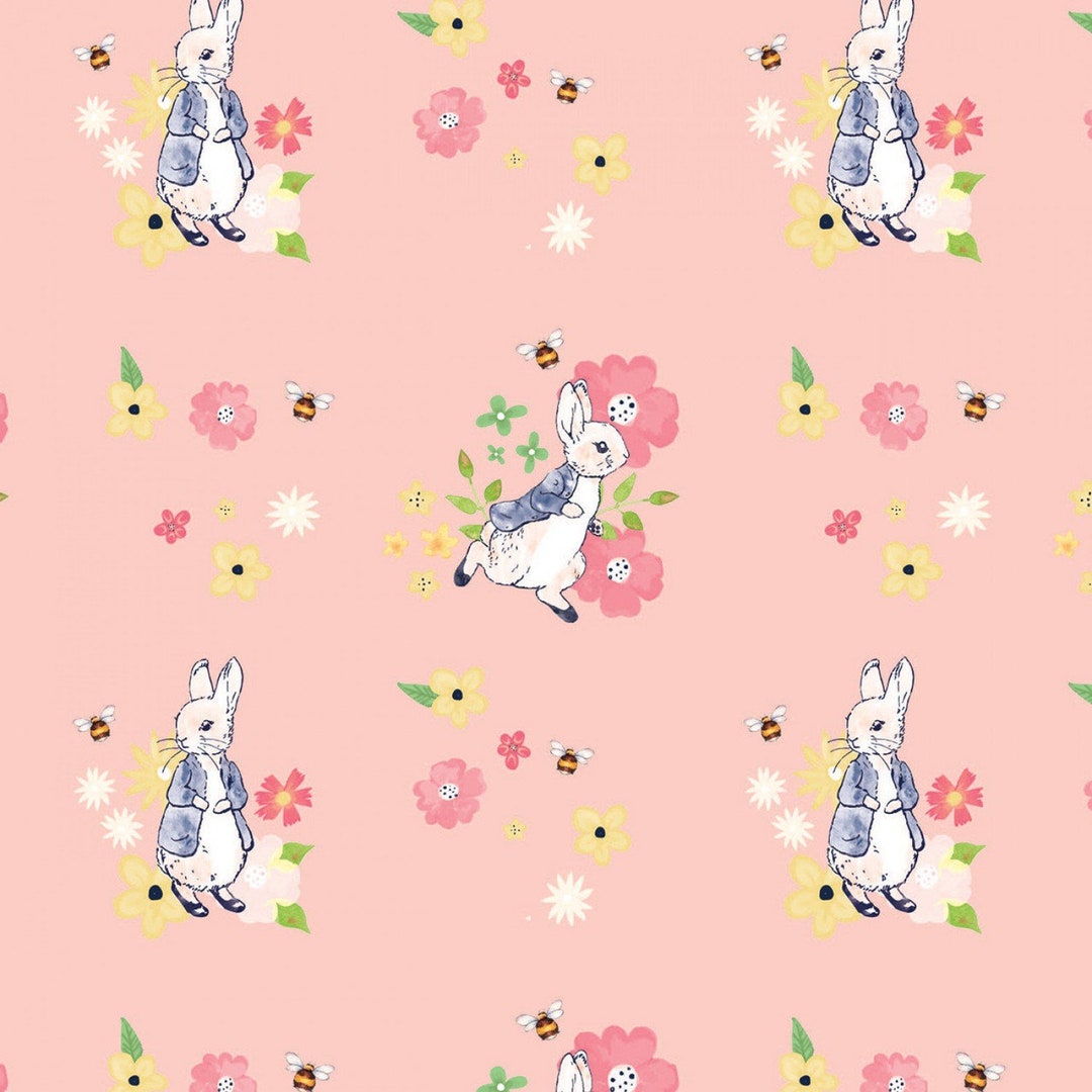 Peter Rabbit Flowers and Dreams Light Pink Cotton Quilting Fabric 1/2 ...