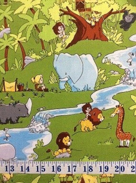 Tarzanimals Main Green Jungle Animals Tarzan Jane Cotton | Etsy