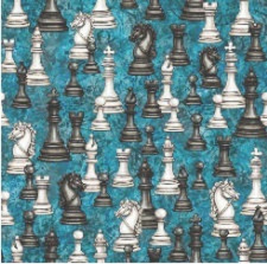 Checkmate Chess Pieces Large Blue 28662-Q Cotton Quilting Fabric 1/2 ...