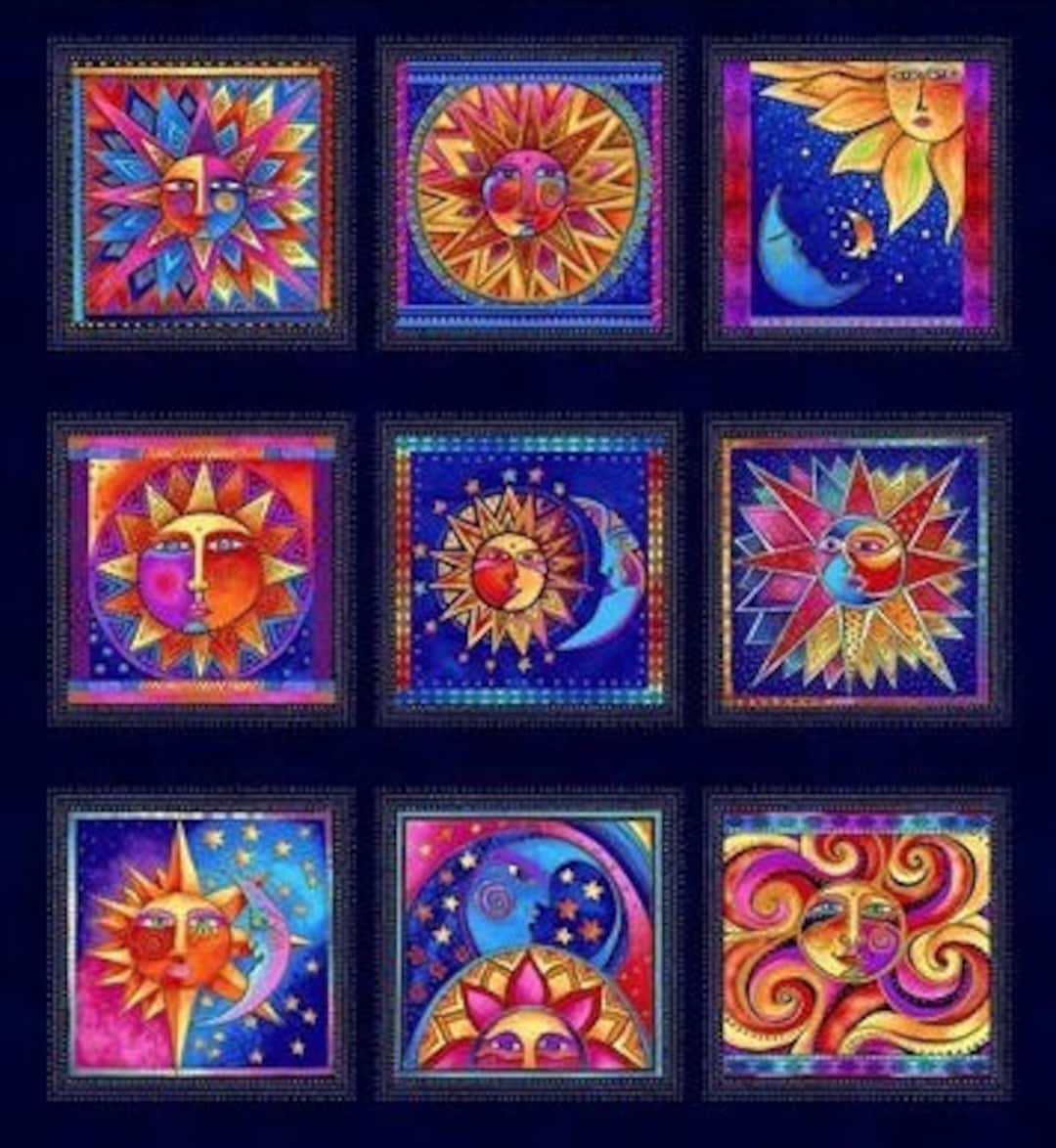 Celestial Magic Blocks Navy Gold Metallic Cotton Quilting Fabric Panel ...