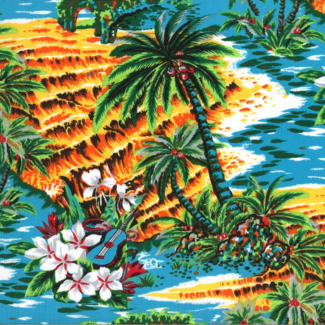 Tropicals and Conversationals Ukelele Tropical Turquoise Cotton ...