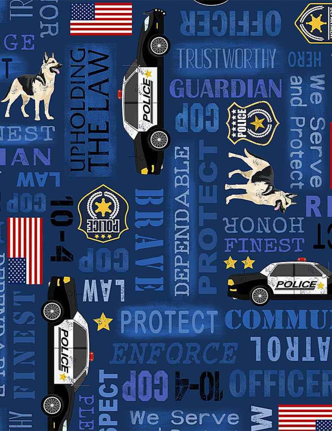 Everyday Heroes Police Words Blue Cotton Quilting Fabric 1/2 YARD - Etsy