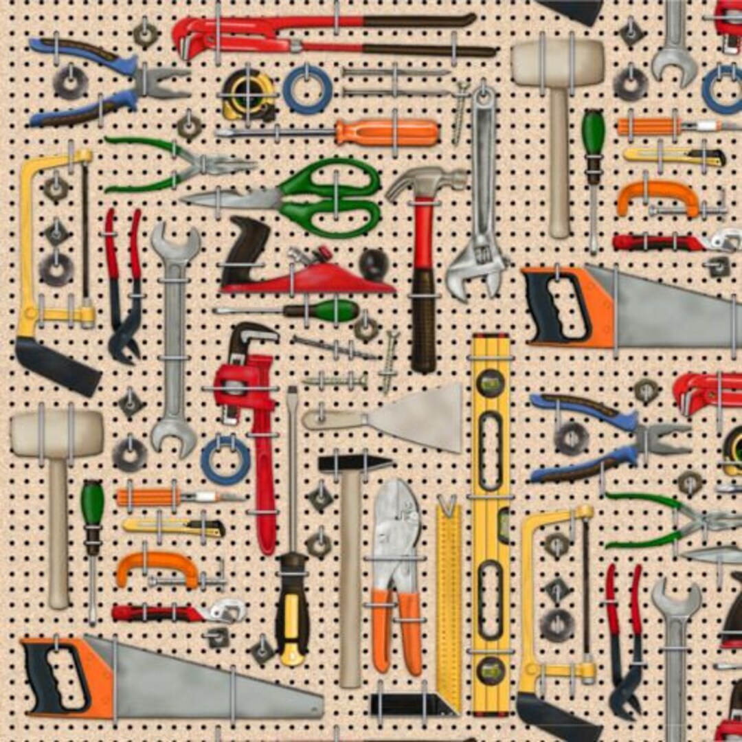 Man Cave Handyman Tools Pegboard 9653 44 Cotton Quilting Fabric 1/2 ...