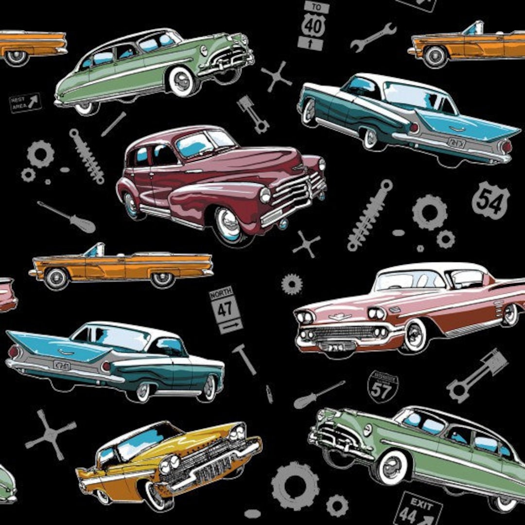 Classic Cars Black Cotton Quilting Fabric 1/2 YARD - Etsy