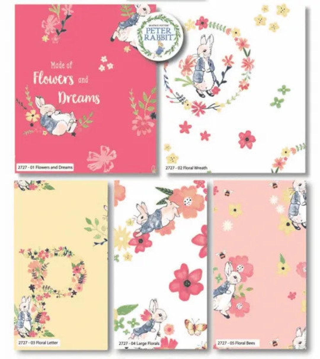Peter Rabbit Flowers and Dreams Fat Quarter Bundle 5 Piece Cotton ...