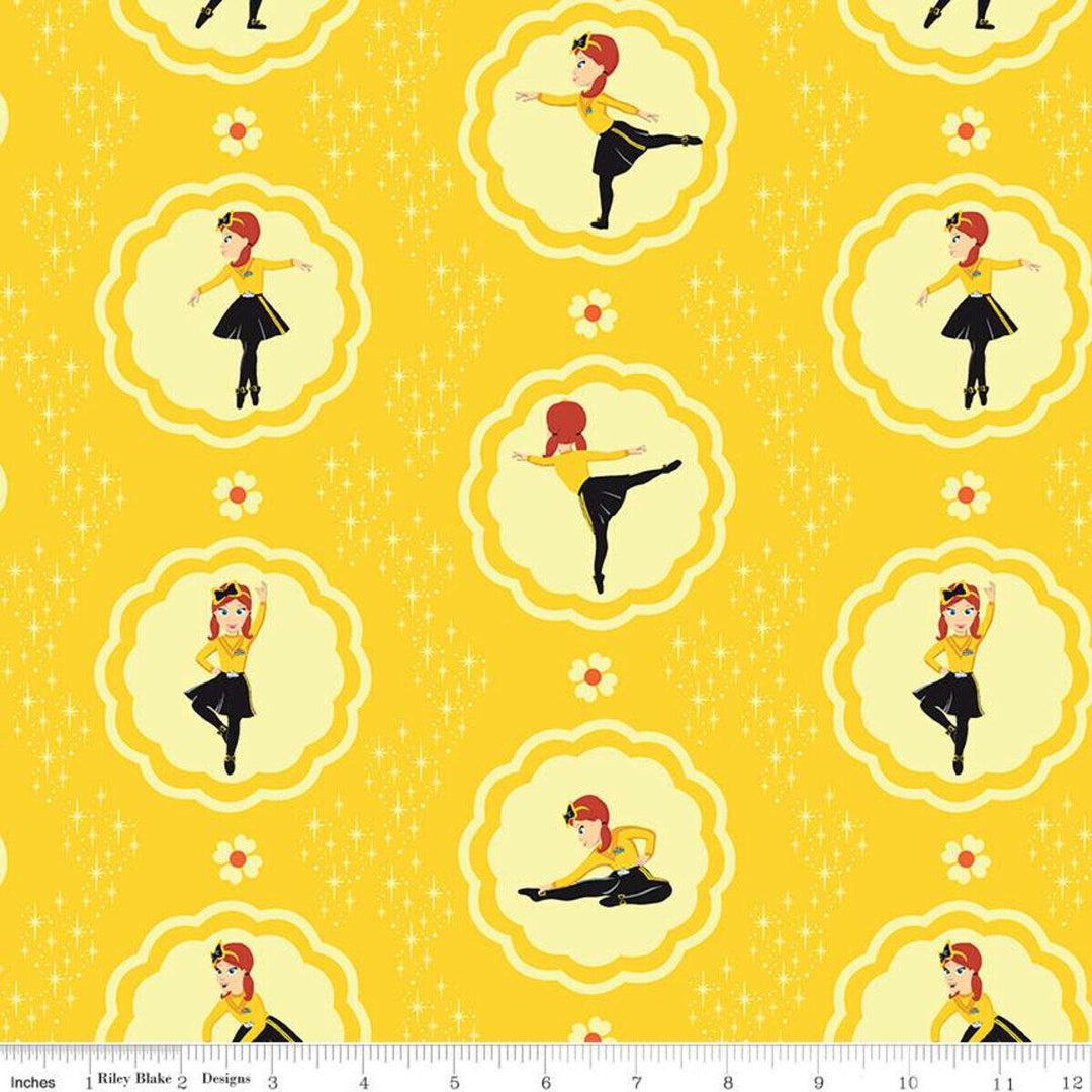 The Wiggles Ballet Emma Cameos Yellow Cotton Quilting Fabric 1/2 YARD ...